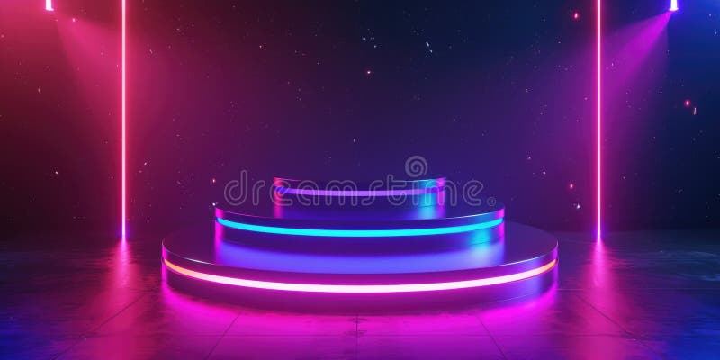 Neon Stage with Dark Room stock image. Image of dark - 374177677