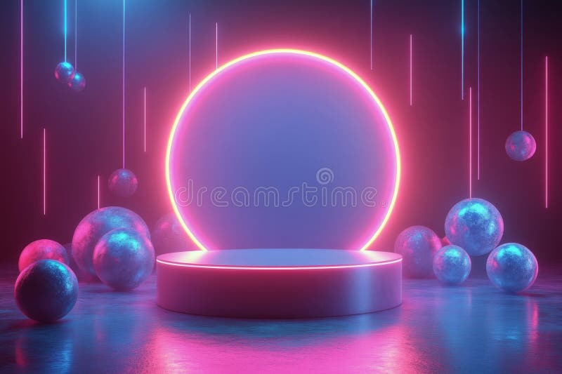 Neon Stage with Glowing Elements in a Modern Setting at Night Stock ...