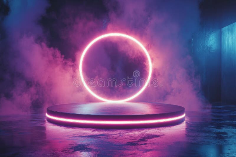 Neon Stage with Glowing Elements in a Modern Setting at Night Stock ...