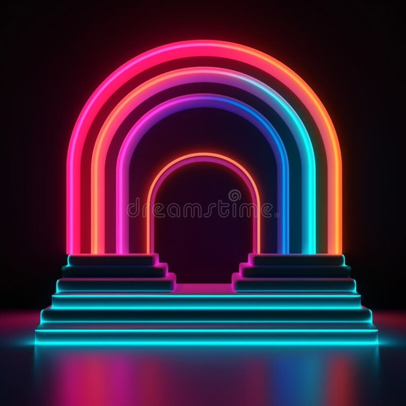 Neon Stage, Neon Light Decorated Room Background, Neon Light ...