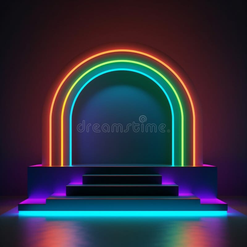 Neon Stage, Neon Light Decorated Room Background, Neon Light ...