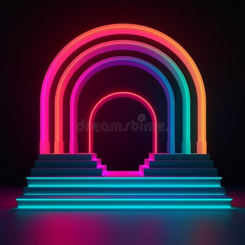 Neon Stage, Neon Light Decorated Room Background, Neon Light ...