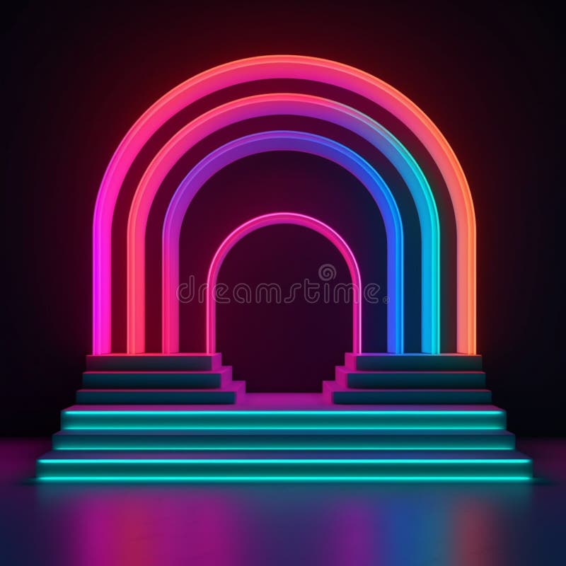 Neon Stage, Neon Light Decorated Room Background, Neon Light ...