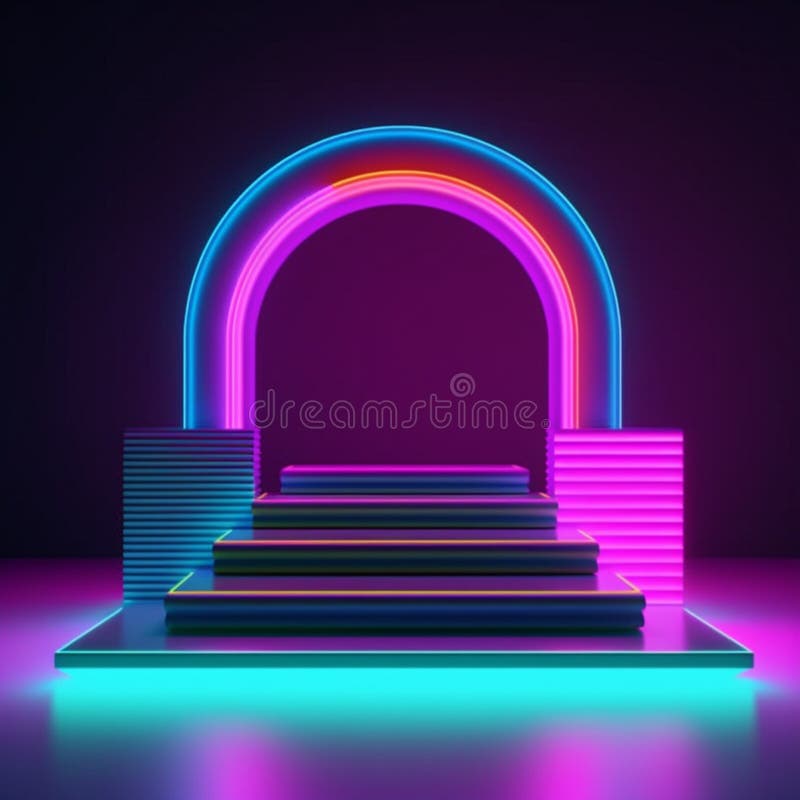 Neon Stage, Neon Light Decorated Room Background, Neon Light ...