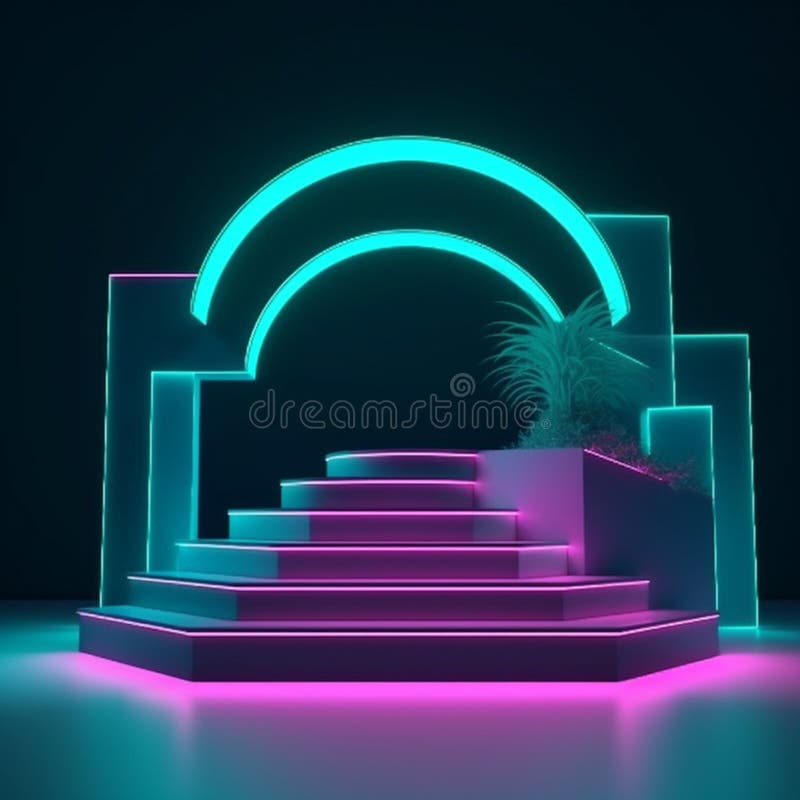 Neon Stage, Neon Light Decorated Room Background, Neon Light ...