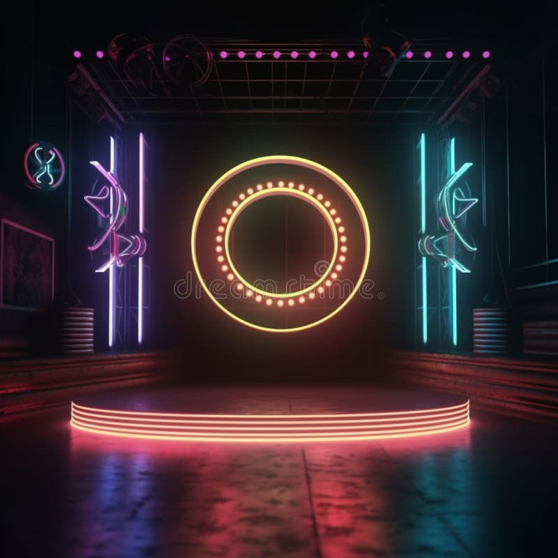 Neon Stage, Neon Light Decorated Room Background, Neon Light ...