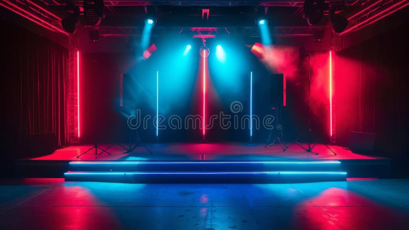Neon Stage Lights.Glow of the Nigh Stock Illustration - Illustration of ...