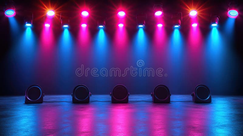Neon Stage Lights Illuminate Empty Concert Floor Stock Illustration ...