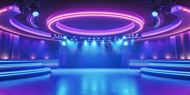 Neon Stage Spectacle: a Modern Performance Space with Vibrant Purple ...
