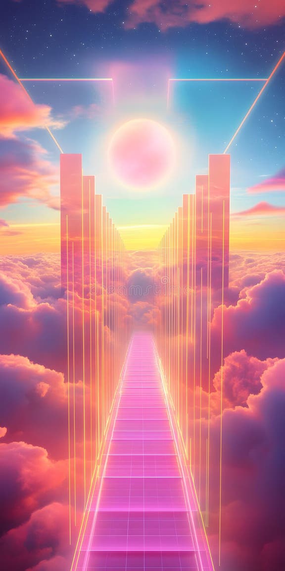 Neon Stairs To Heaven Generated Using AI. Stock Illustration ...
