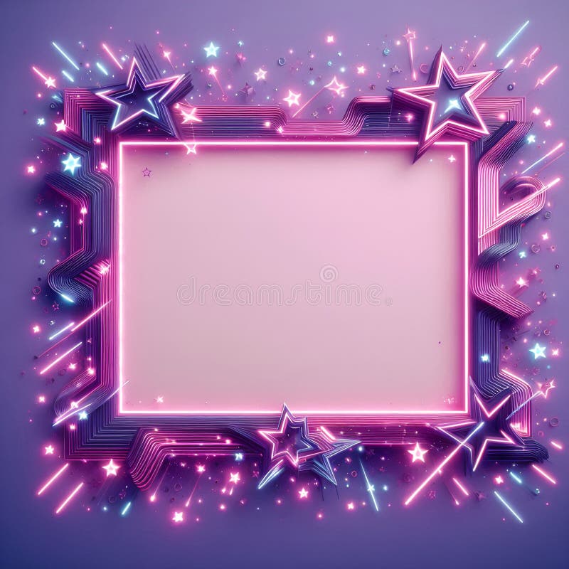 Neon Star Frame with Glowing Border and Cosmic Elements on Purple ...