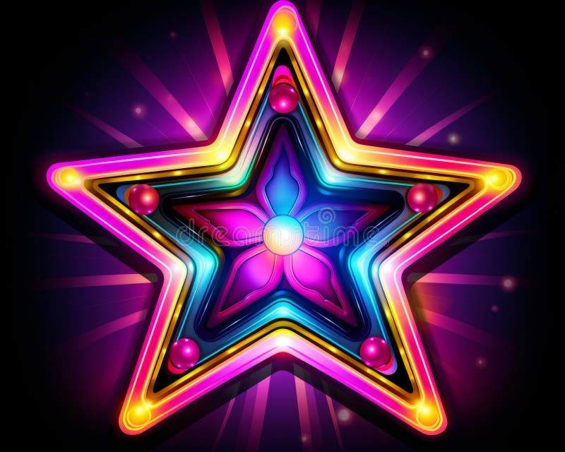 A Neon Star with Glowing Lights on a Black Background Stock ...