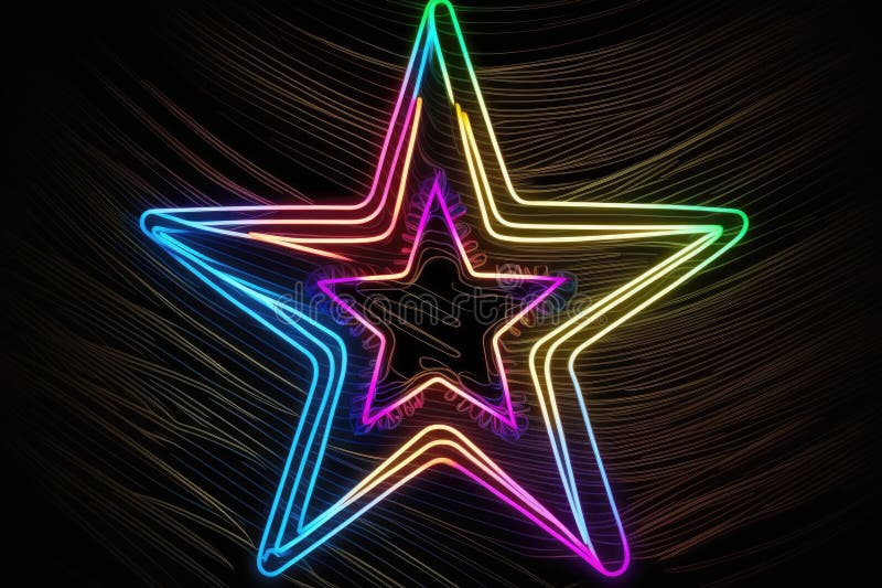 Neon Star Outline on a Black Background. Generative AI Stock ...