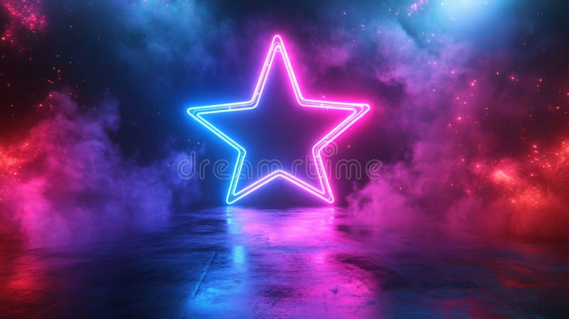 Neon Star with Smoke and Glowing Particles Stock Illustration ...