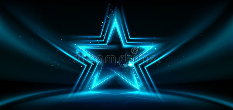 Neon Star Stage with Glowing Blue Light Effects Stock Illustration ...
