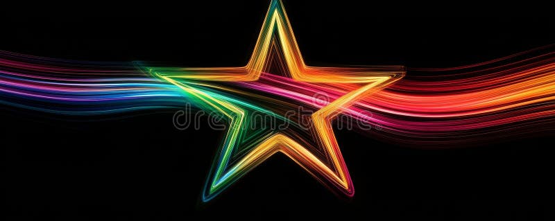 Neon Star with Vibrant Light Trails on Black Background Stock Photo ...