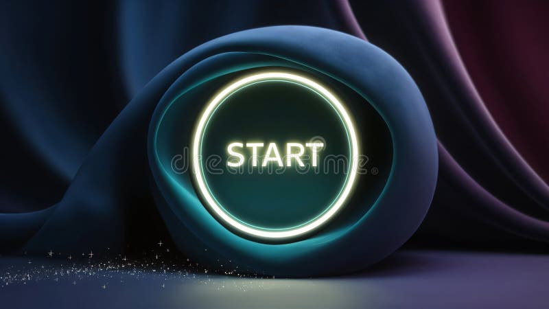 Neon Start Button on Abstract Fabric Background, High Quality Image ...