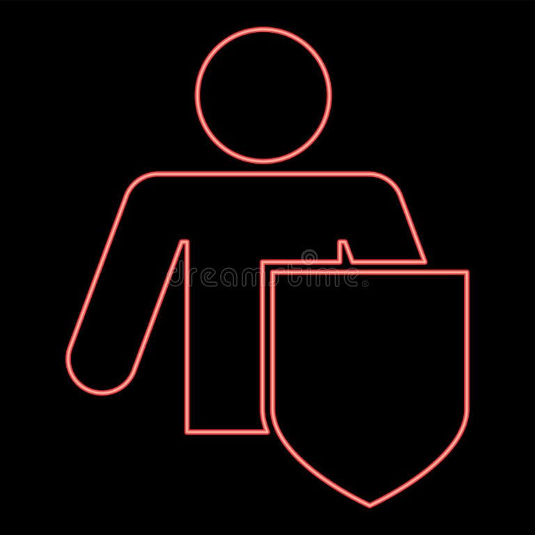 Neon Stick Man with Shield Protecting Personal Data Concept Man Holding ...