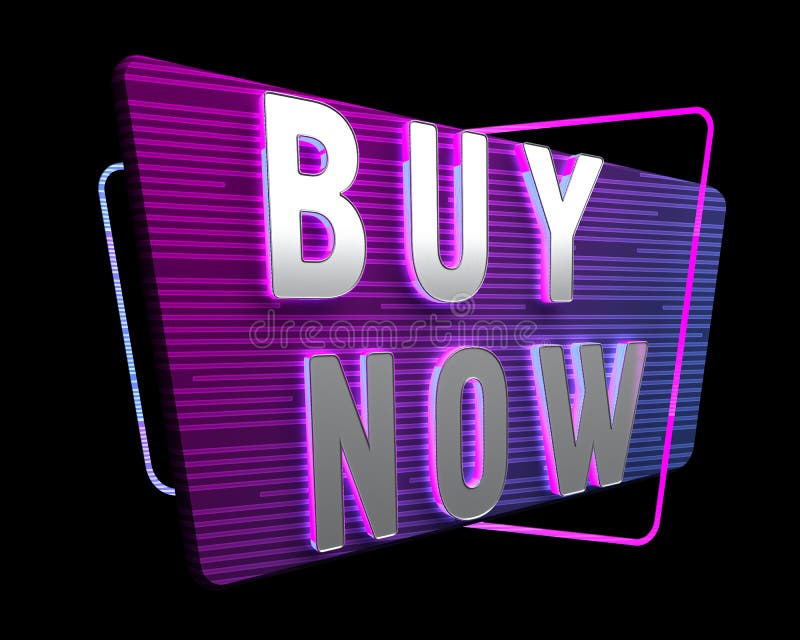 Neon Sticker Glowing Text Buy Now Stock Illustration - Illustration of ...