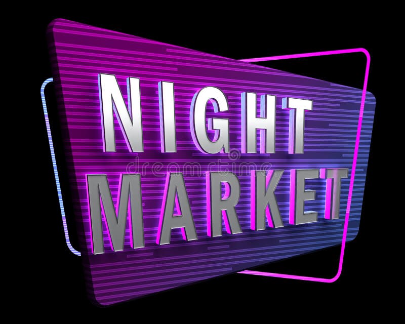 Neon Sticker Glowing Text Night Market Stock Illustration ...