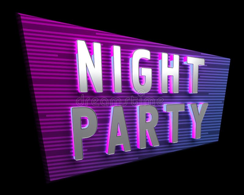 Neon Sticker Glowing Text Night Party Stock Illustration - Illustration ...