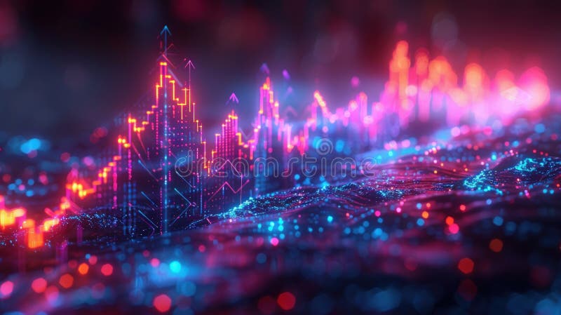 Neon Stock Market Chart with Reflective Floor Stock Illustration ...