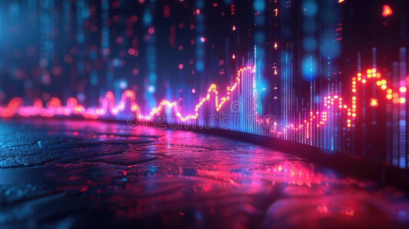 Neon Stock Market Chart with Reflective Floor Stock Illustration ...