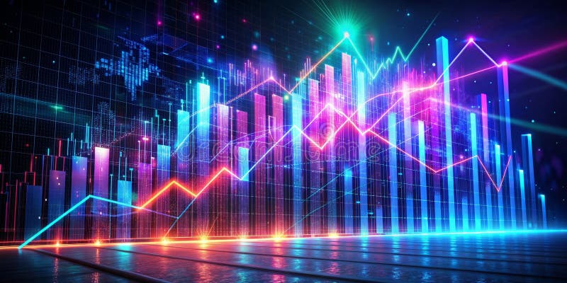 Neon Stock Market Graph with 3D Bar Chart and Glowing Lines Stock ...