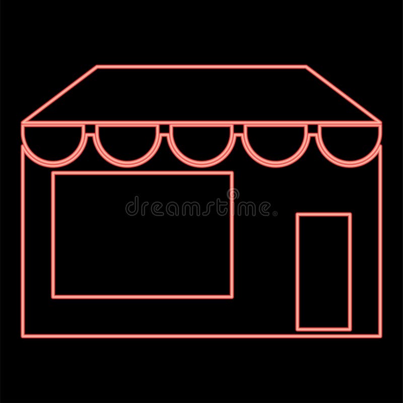 Neon Store Icon Black Color in Circle Red Color Vector Illustration ...