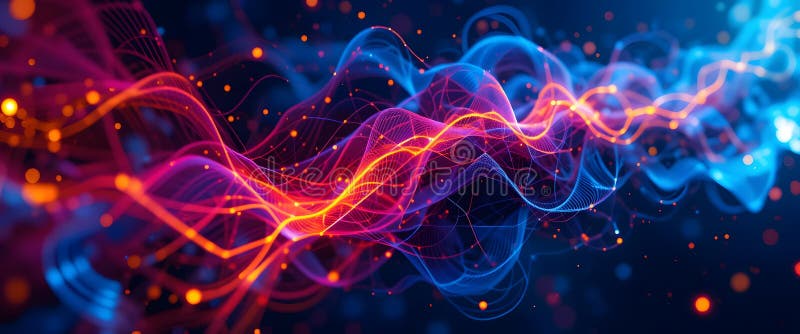 Neon Stream: Abstract Red and Blue Light Waves Stock Illustration ...