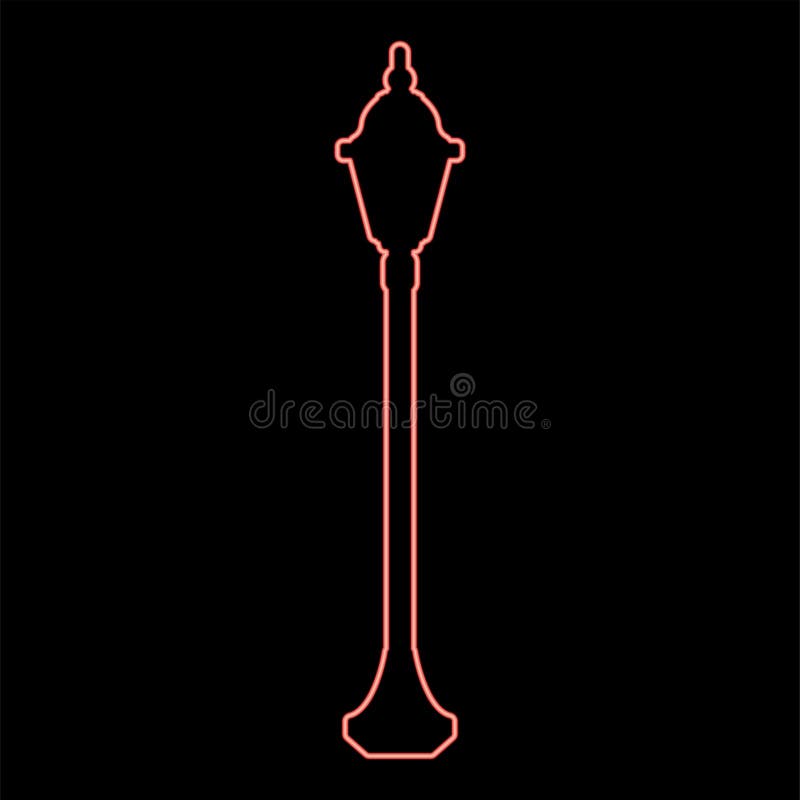 Neon Street Lamp Lantern Red Color Vector Illustration Image Flat Style ...