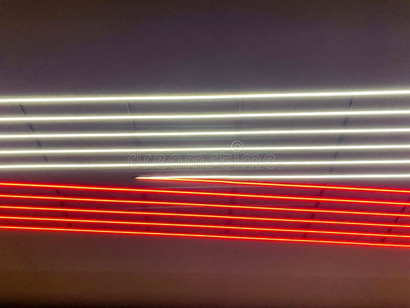 Neon Stripes, Illumination at the Metro Station. Stripes of Red and ...