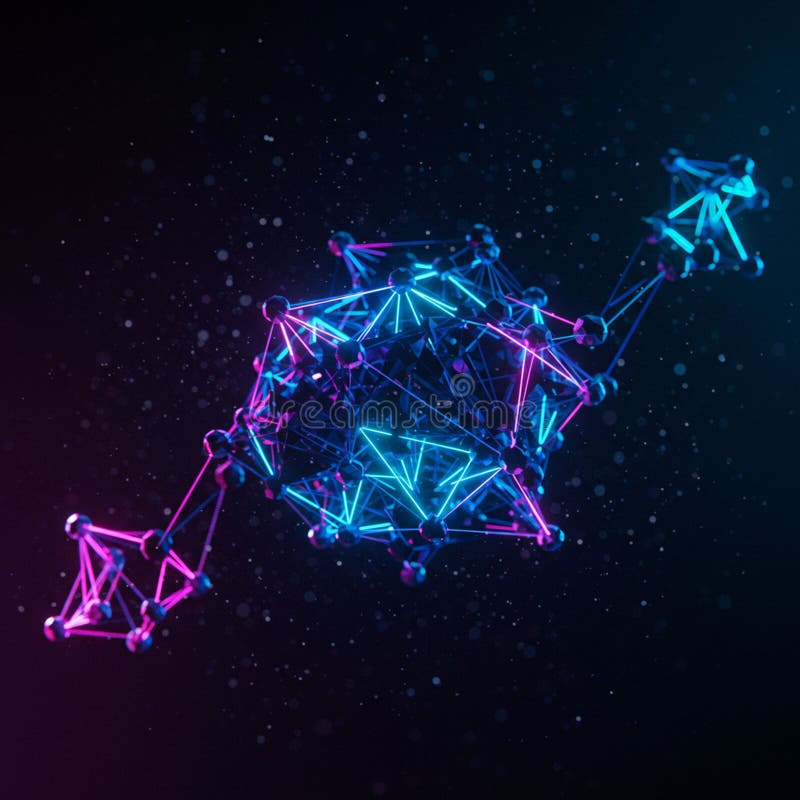 Neon Structure Featuring Interconnected Nodes and Lines, Forming ...