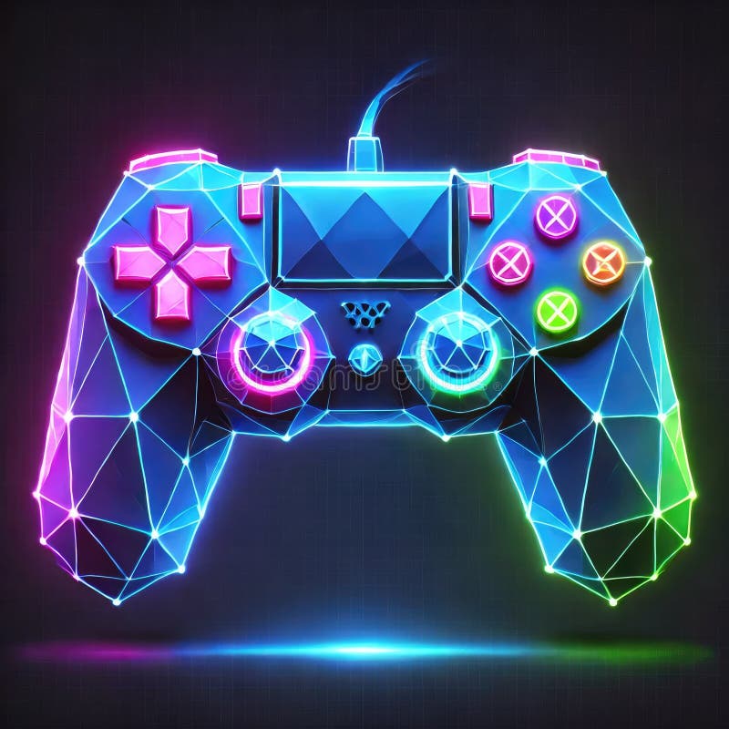 Neon Low-Poly Game Controller Stock Illustration - Illustration of ...