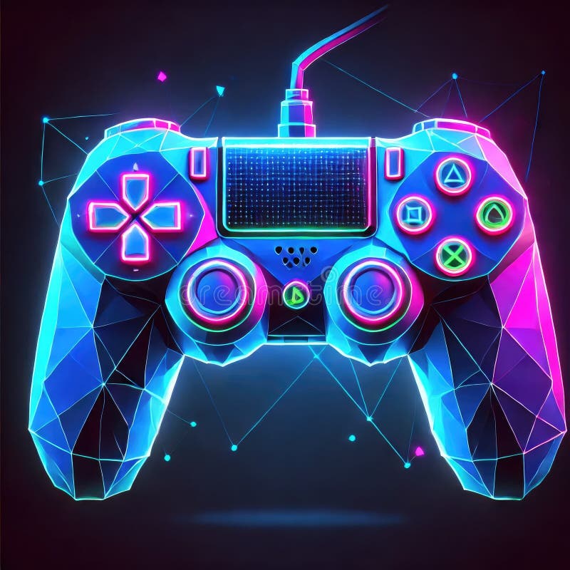 Neon Low-Poly Game Controller Stock Illustration - Illustration of ...