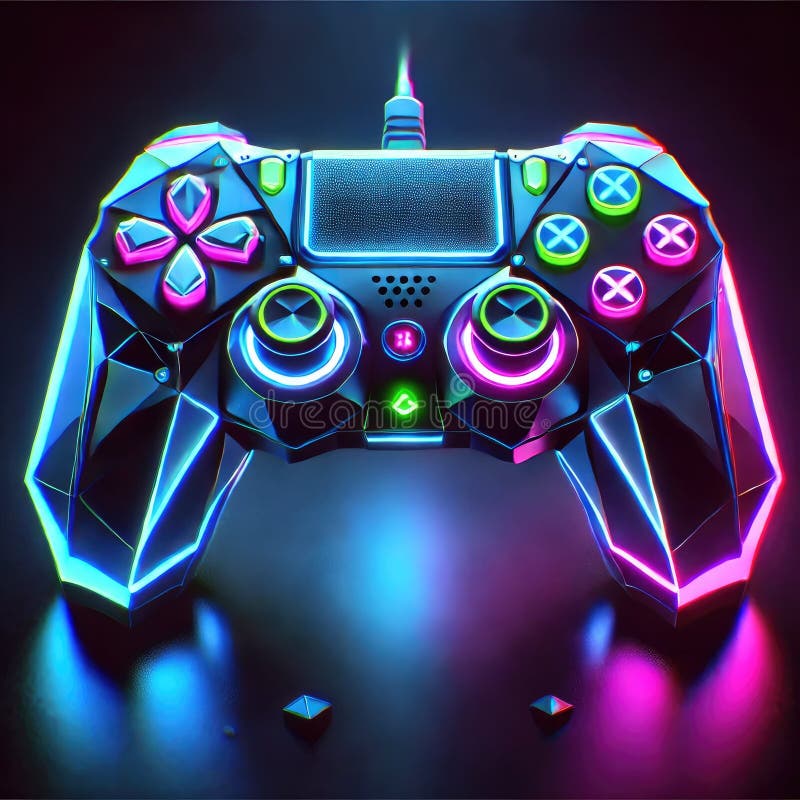 Neon Low-Poly Game Controller Stock Illustration - Illustration of ...