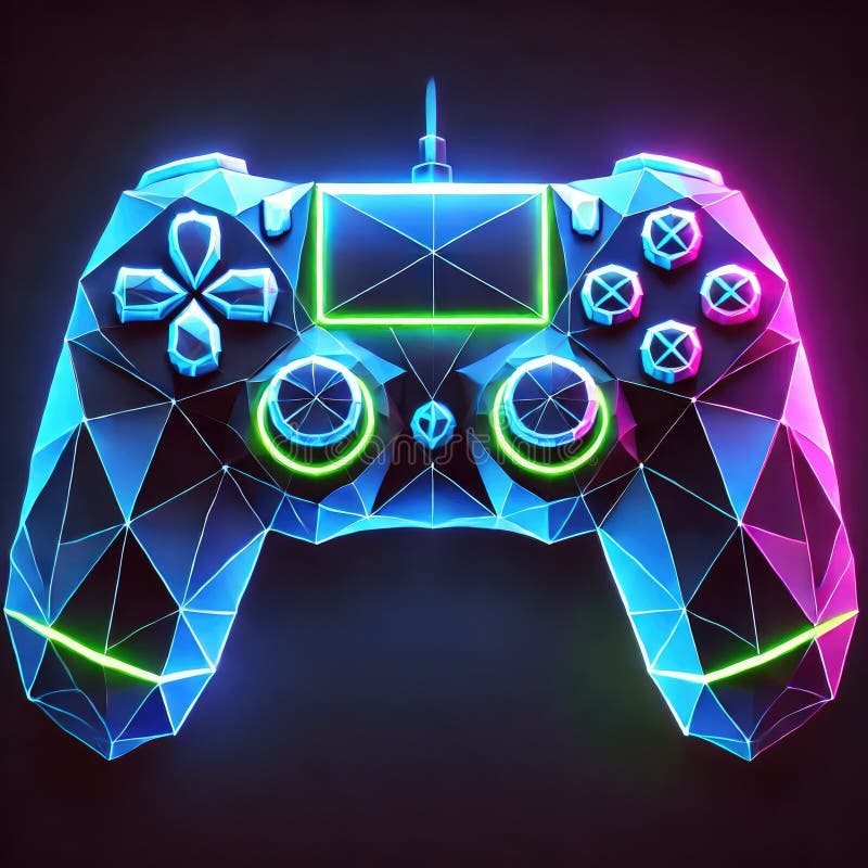 Neon Low-Poly Game Controller Stock Illustration - Illustration of ...