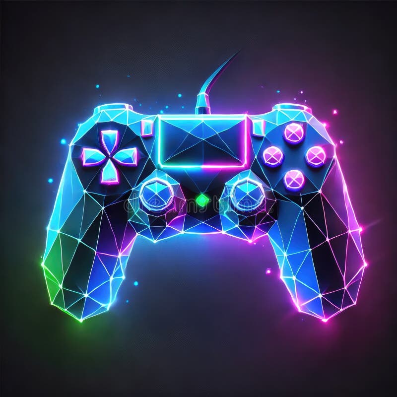 Neon Low-Poly Game Controller Stock Illustration - Illustration of ...