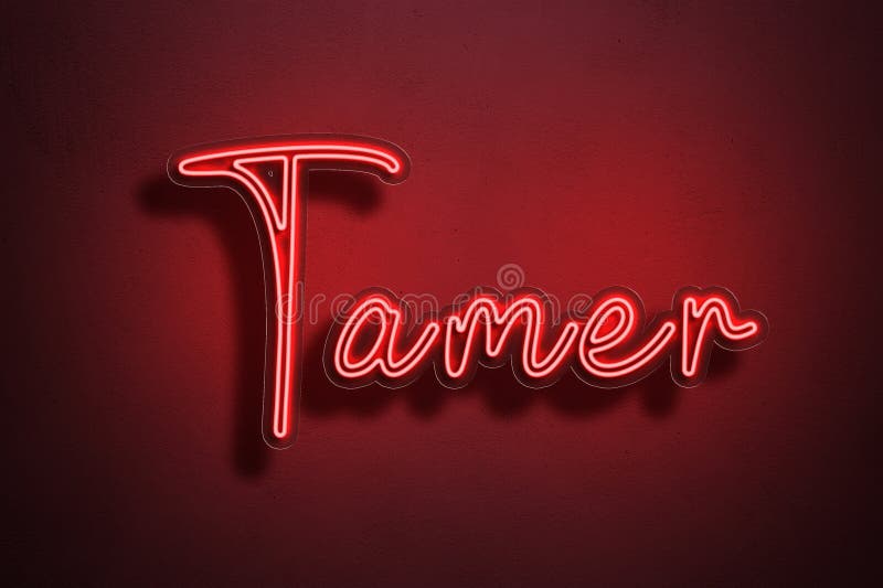 Red Neon Style Text Effect of Name Tamer on Red Background Stock Photo ...