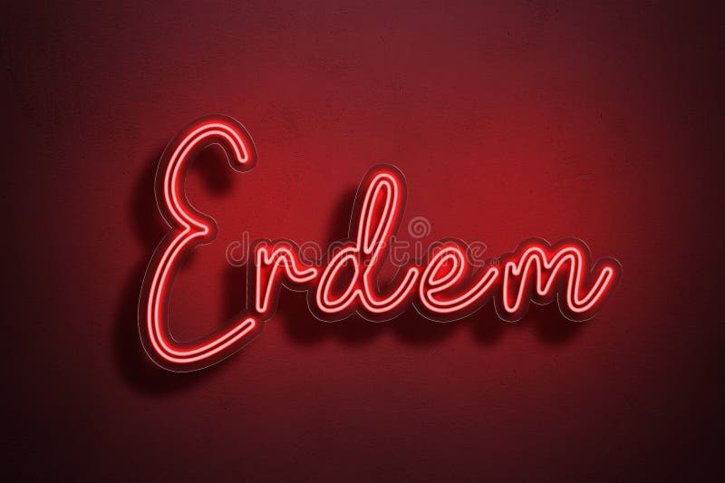 Red Neon Style Text Effect of Name Erdem on Red Background Stock Image ...
