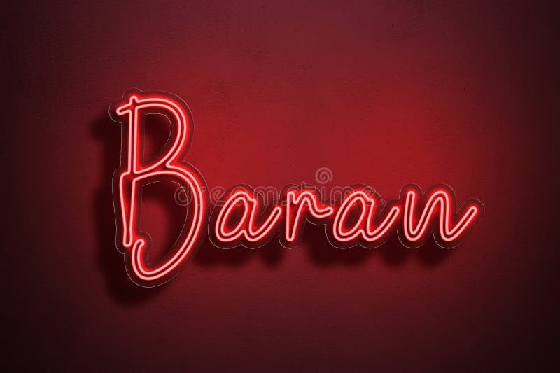 Red Neon Style Text Effect of Name Baran on Red Background Stock Image ...