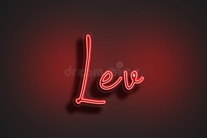 Red Neon Style Text Effect of Name Lev on Red Background Stock ...
