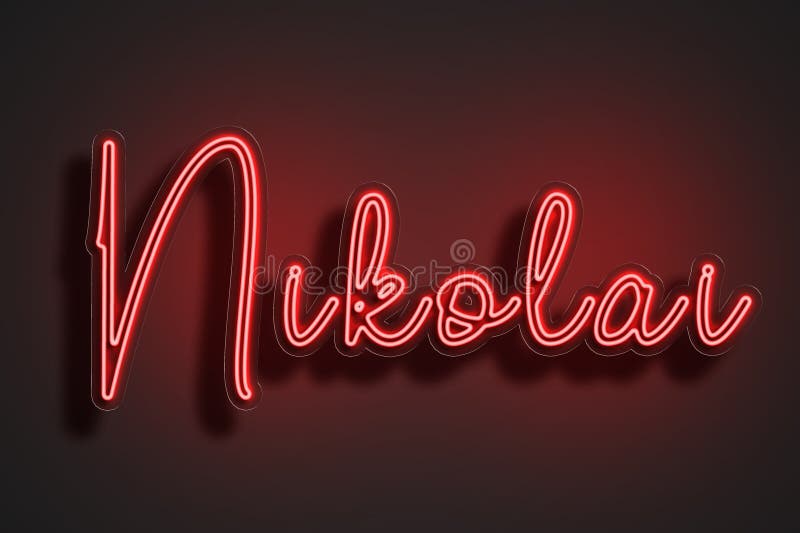 Red Neon Style Text Effect of Name Nikolai on Red Background Stock ...