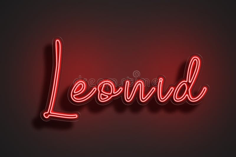 Red Neon Style Text Effect of Name Leonid on Red Background Stock Photo ...