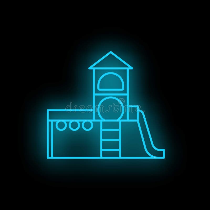 Neon Style Icon of Playground Structure with Slide and Tower Stock ...