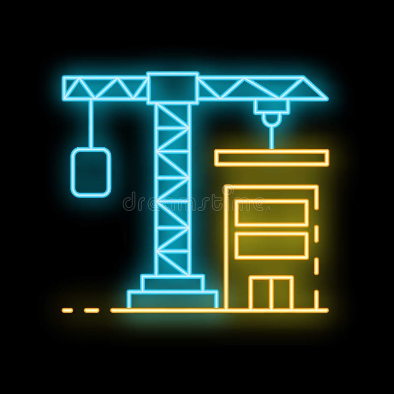 Neon Style Icon Representing Construction Site with Crane Building New ...