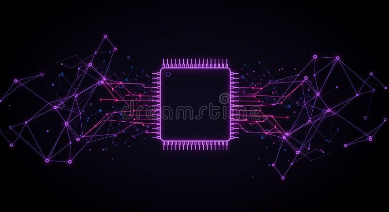 Neon-style Illustration Featuring a Glowing Pink Microchip at the ...