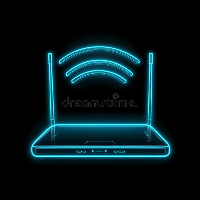 A Neon-style Image of a Wifi Router with Dual Antennas, Indicating ...