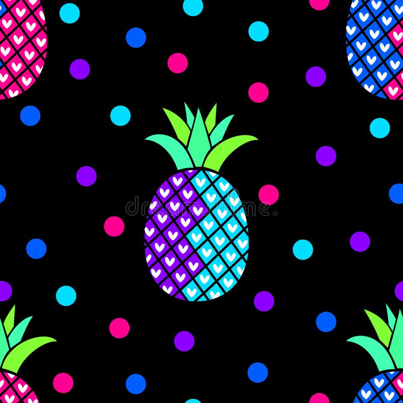 Neon Style Pineapples Tropical Pattern Stock Vector - Illustration of ...