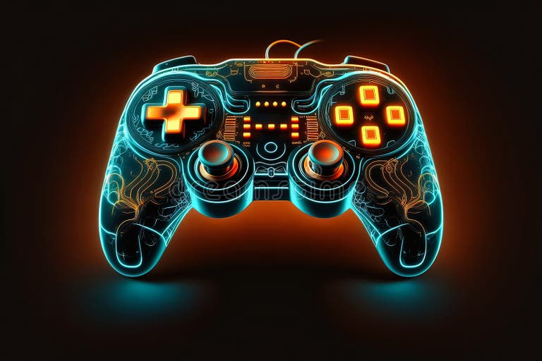 Neon-stylized Gamepad in a Unique Design. Future of Gaming. Console Gaming Stock Illustration ...
